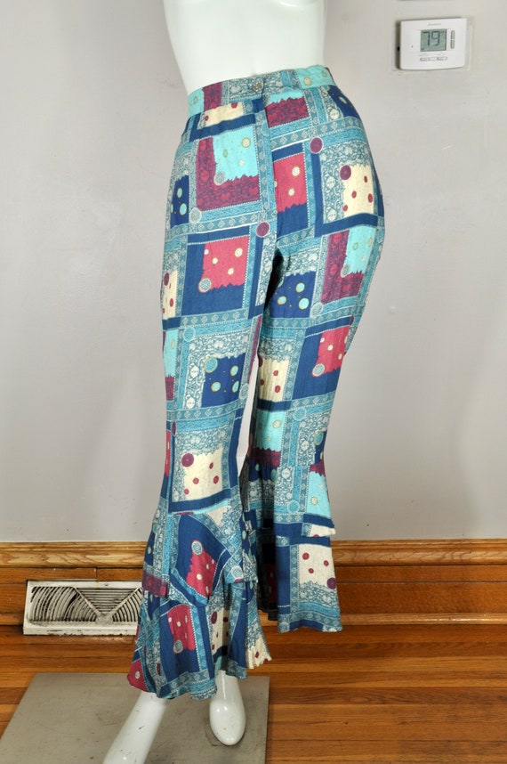 70s 80s Tiered Flare Patchwork-style Flamenco Pants, … - Gem