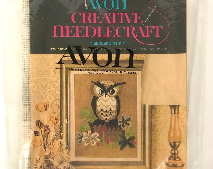 70s Avon Owl Penelope Double Mesh Needlepoint Canvas, Owl Wall Art, 14 ...