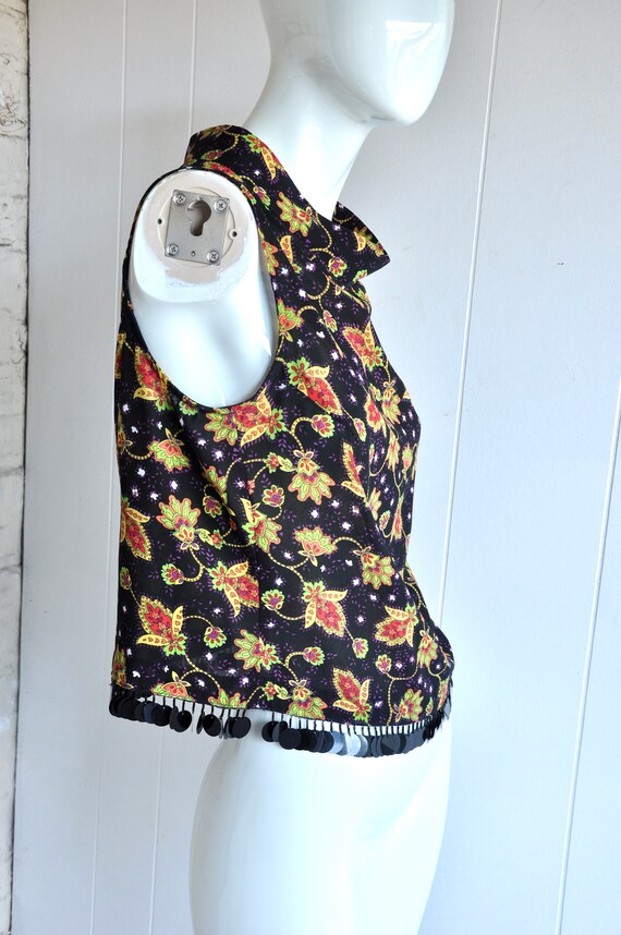 90s 60s Hippy Psychedelic Tank Top w/ Sequin Hem, Siz… - Gem