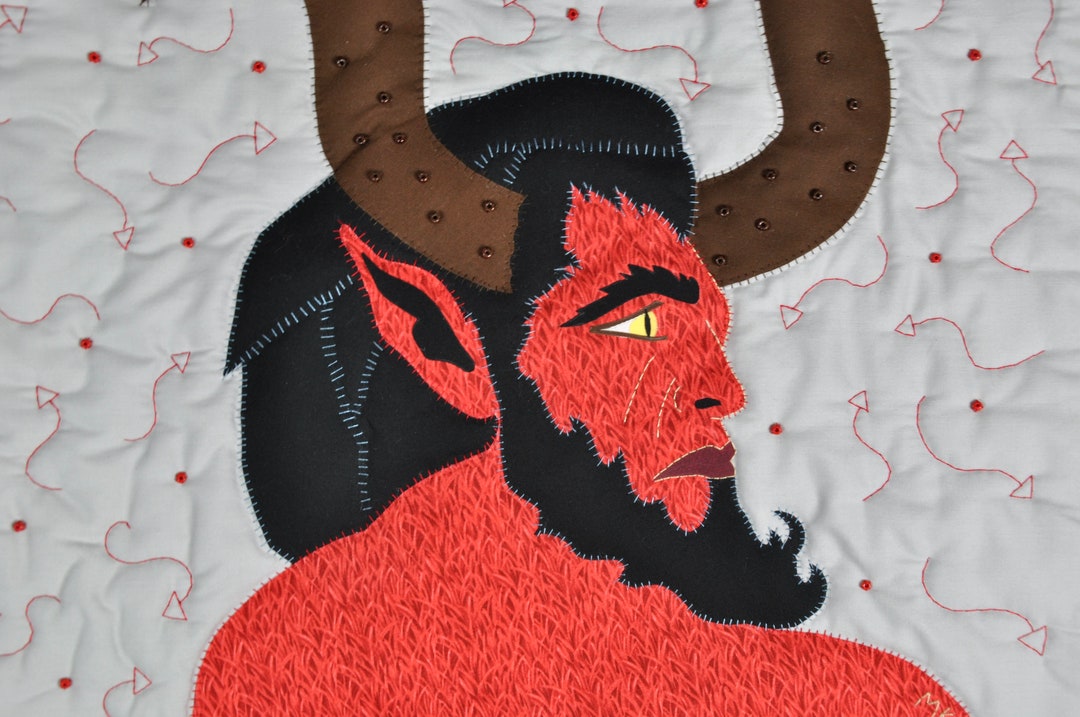 Original Devil Art, Lucifer Watches Appliqué Art Quilt, 20 X 17, Hand ...