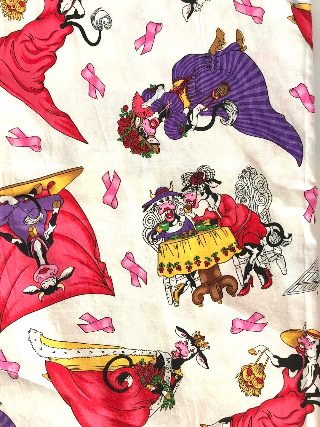 Y2K Fancy Cow Print Pink Ribbon Cotton Fabric, 37 X 43, Roberta C ...