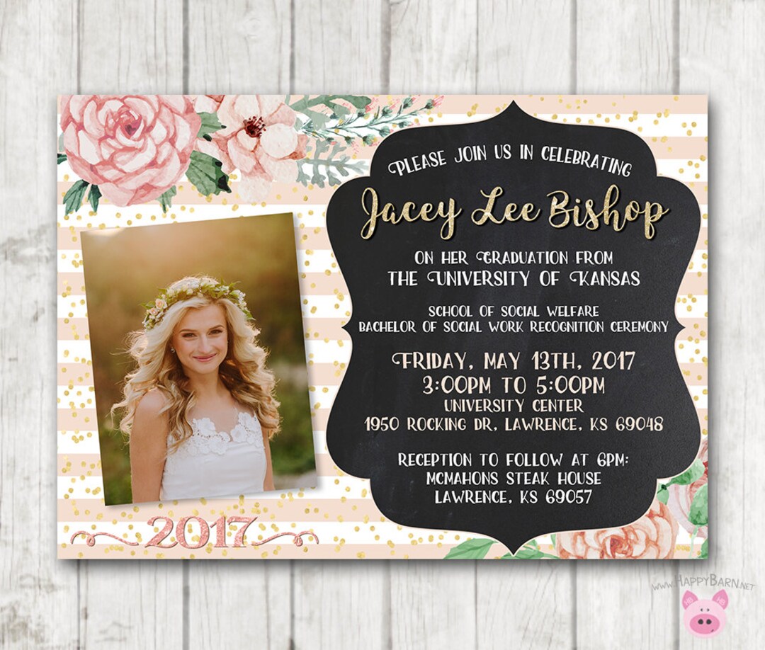 Graduation Invitations, Rustic Vintage Floral Printable Invitations ...