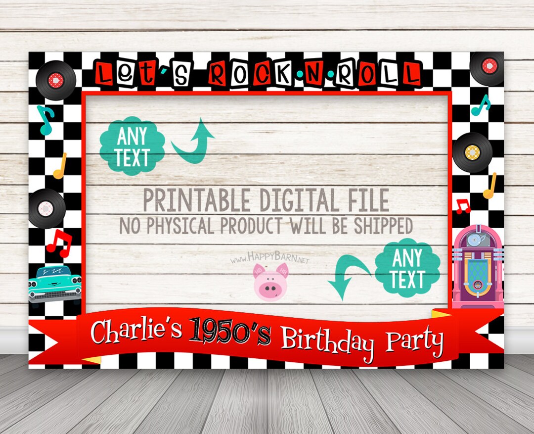 PRINTABLE 50s Photo Booth Frame, 1950 Diner Photo Booth Frame 50s Party ...