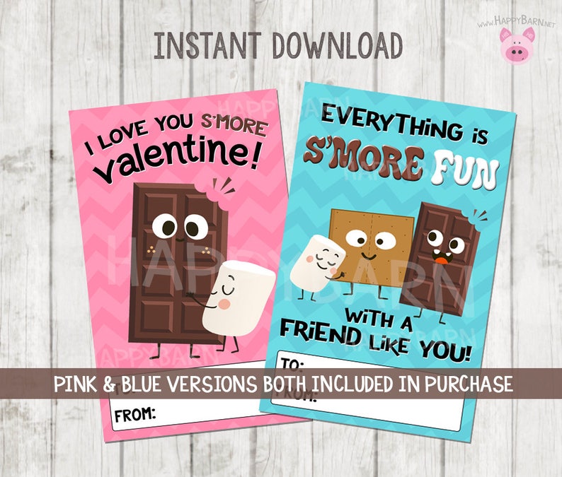 Printable S'mores Valentine's Day Cards, Smores Valentines Cards ...