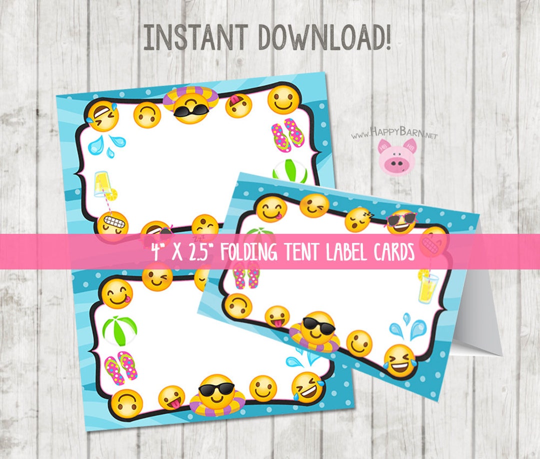 Printable Emoji Pool Party Food Tent Label Cards, Emoji Food Labels ...