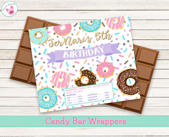 Printable Donut Candy Bar Wrapper Labels Donut Birthday Party ...