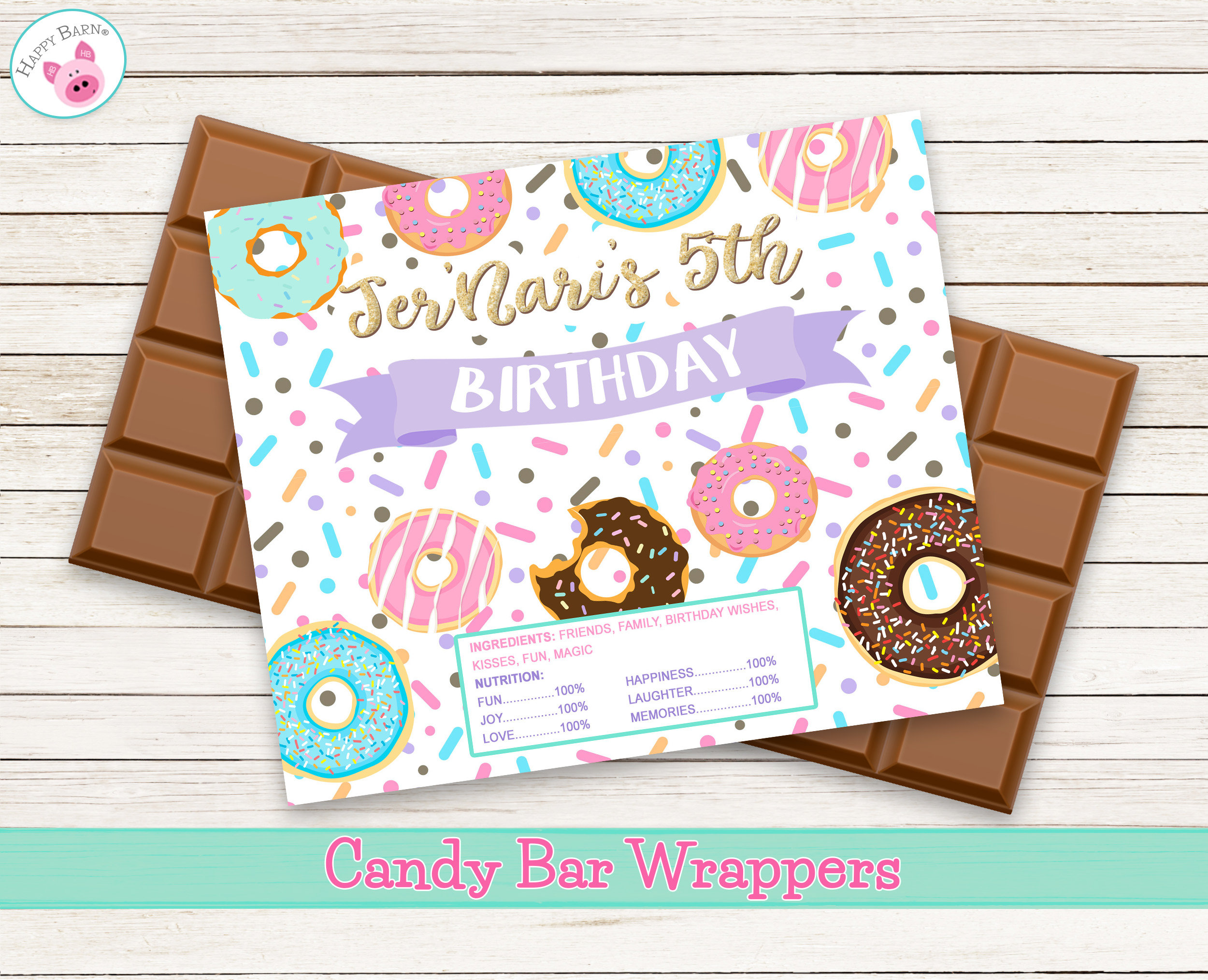Printable Donut Candy Bar Wrapper Labels - Donut Birthday Party ...