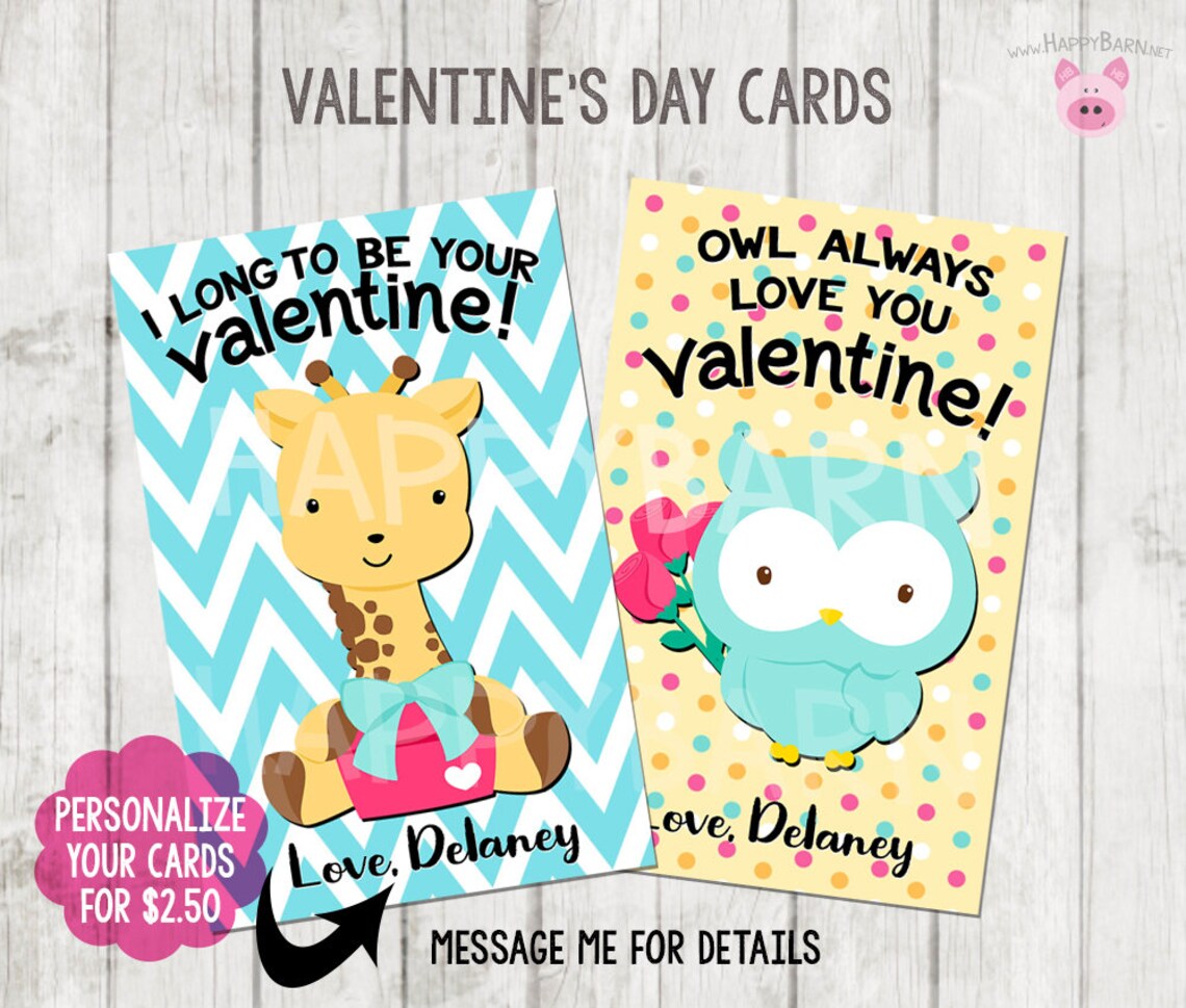 Printable Animals Valentine's Day Cards Kids School - Etsy