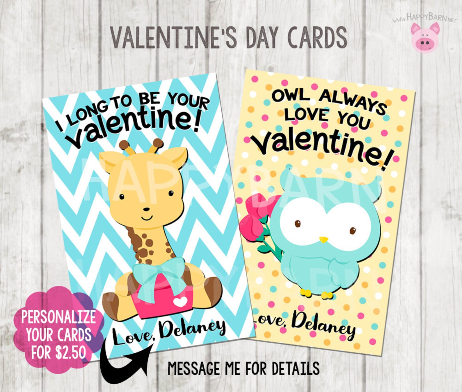 Printable Animals Valentine's Day Cards Kids School | Etsy