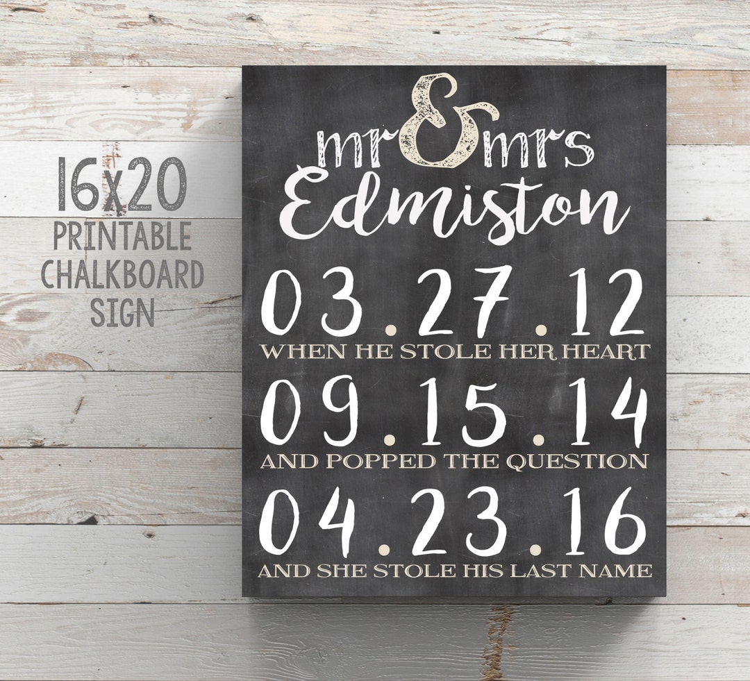 16x20 Printable Chalkboard Sign Personalized Wedding Sign Engagement ...