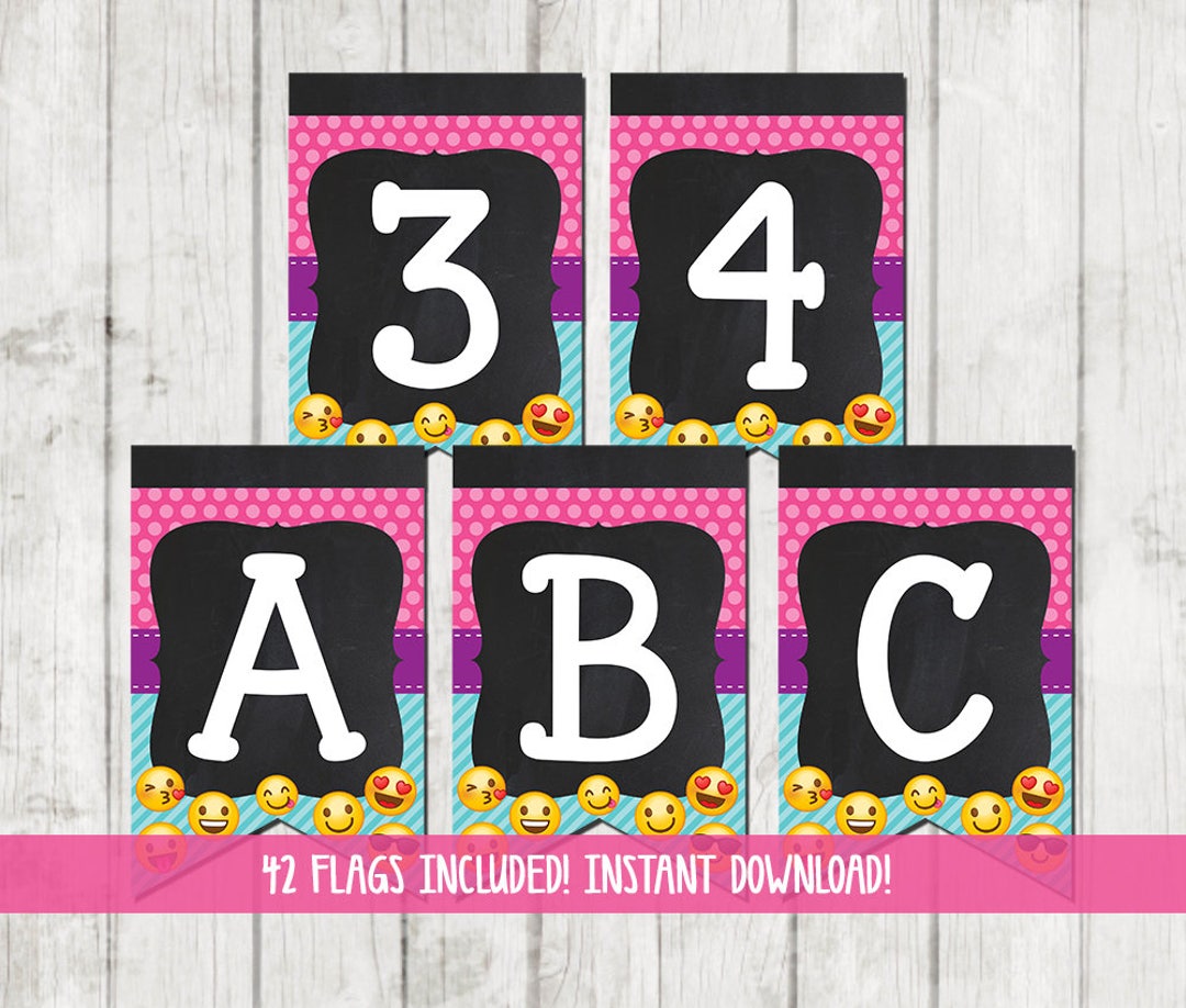 Printable Emoji Banner, Chalkboard Bunting Emoji Printable Banner ...
