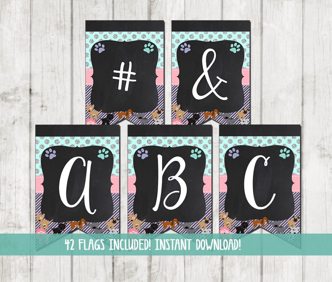 Printable Puppy Banner, Chalkboard Bunting Puppy Printable Banner ...