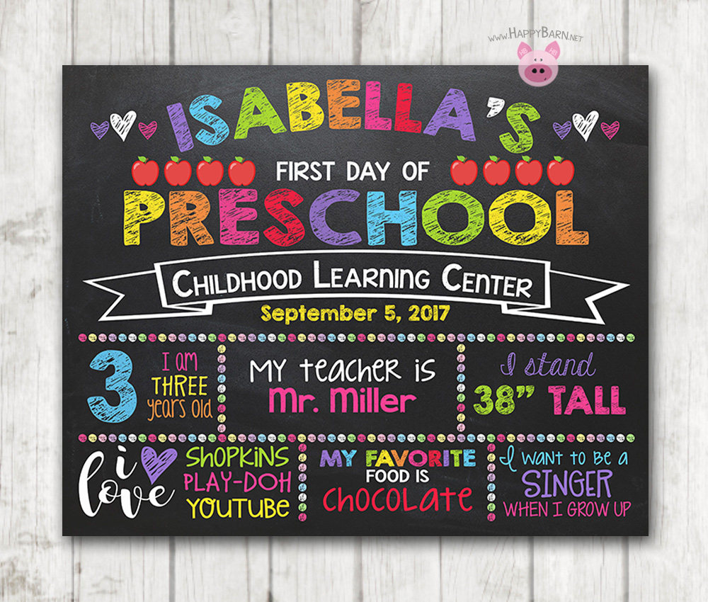 Printable First Day of School Sign, First Day of Preschool Chalkboard ...