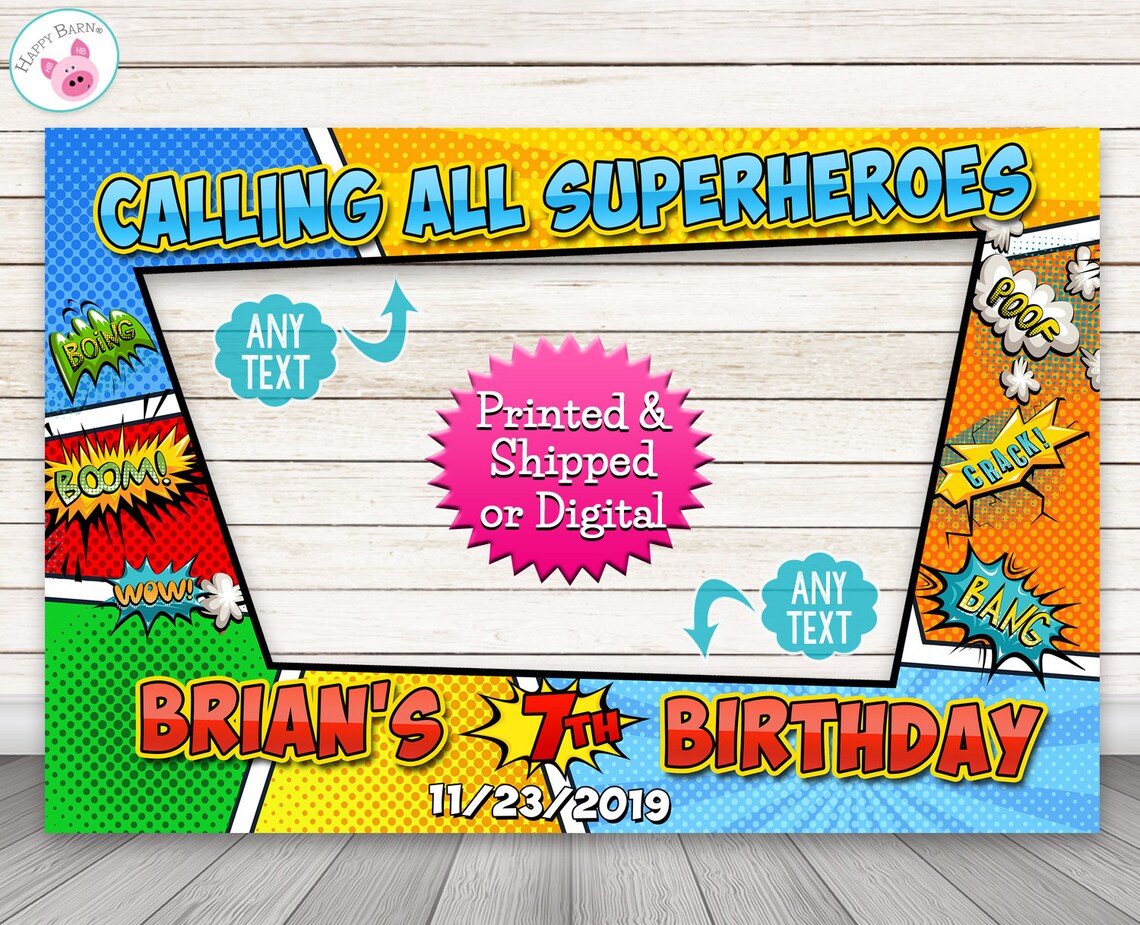 Superhero Photo Booth Frame Superhero Birthday Party Comic - Etsy