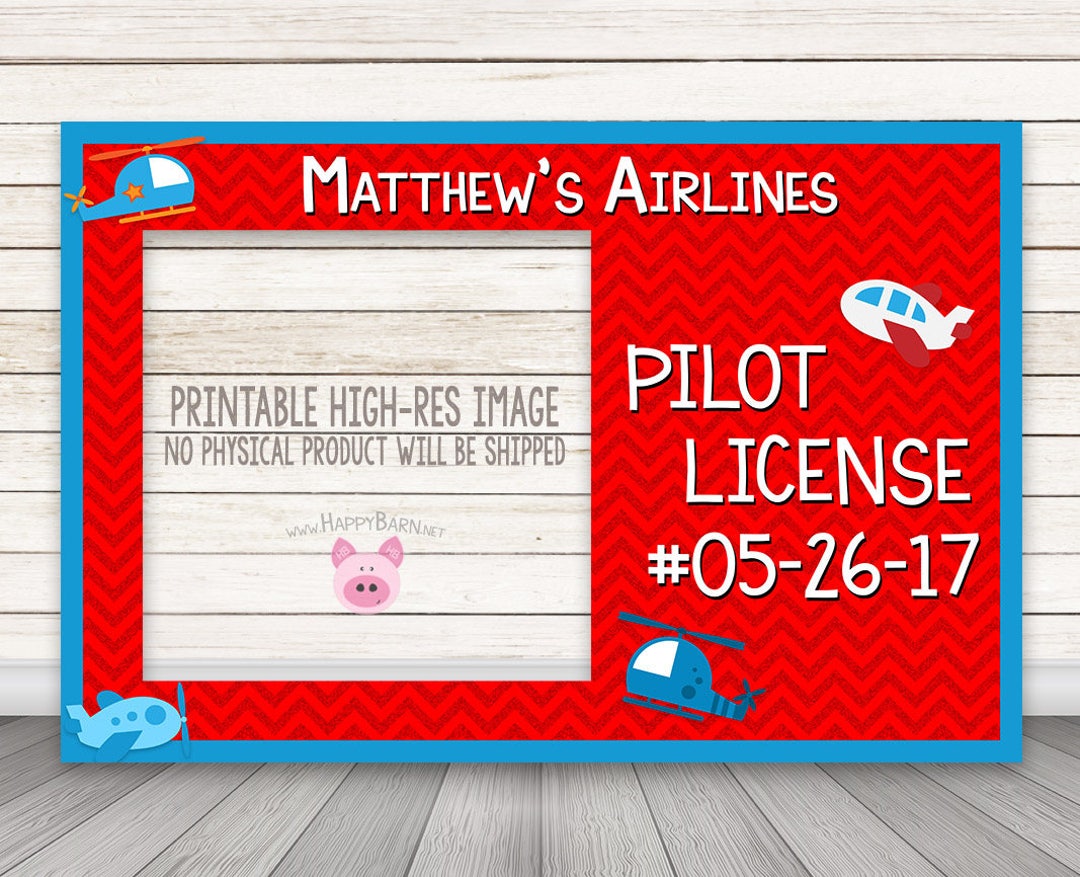 PRINTABLE Pilot License Photo Booth Frame, Airline Photo Booth Frame ...