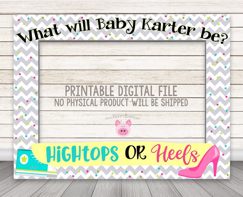 Printable Gender Reveal Photo Booth Frame, Hightops or Heels, Baby ...