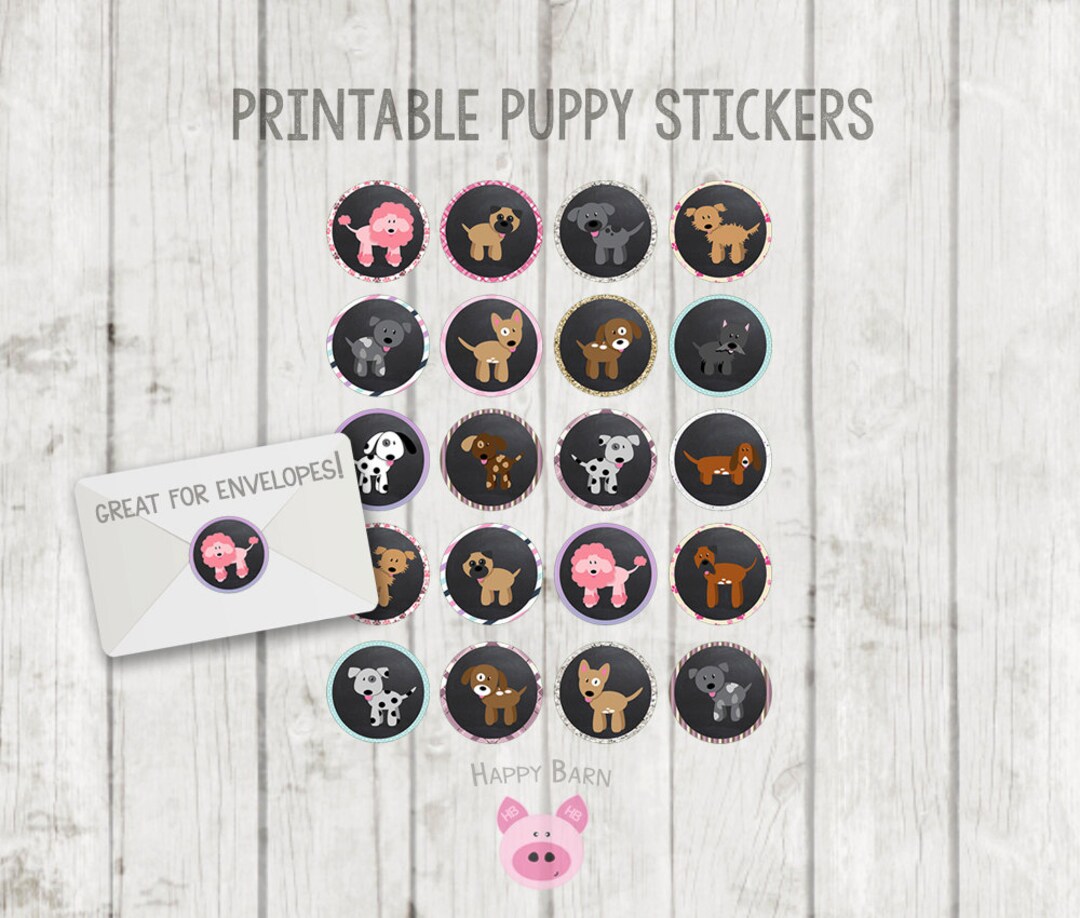 Printable Puppy Stickers, Printable Stickers, Pawty Stickers, Puppy ...