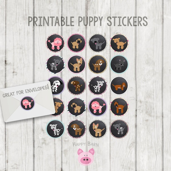 Printable Puppy Stickers, Printable Stickers, Pawty Stickers, Puppy ...