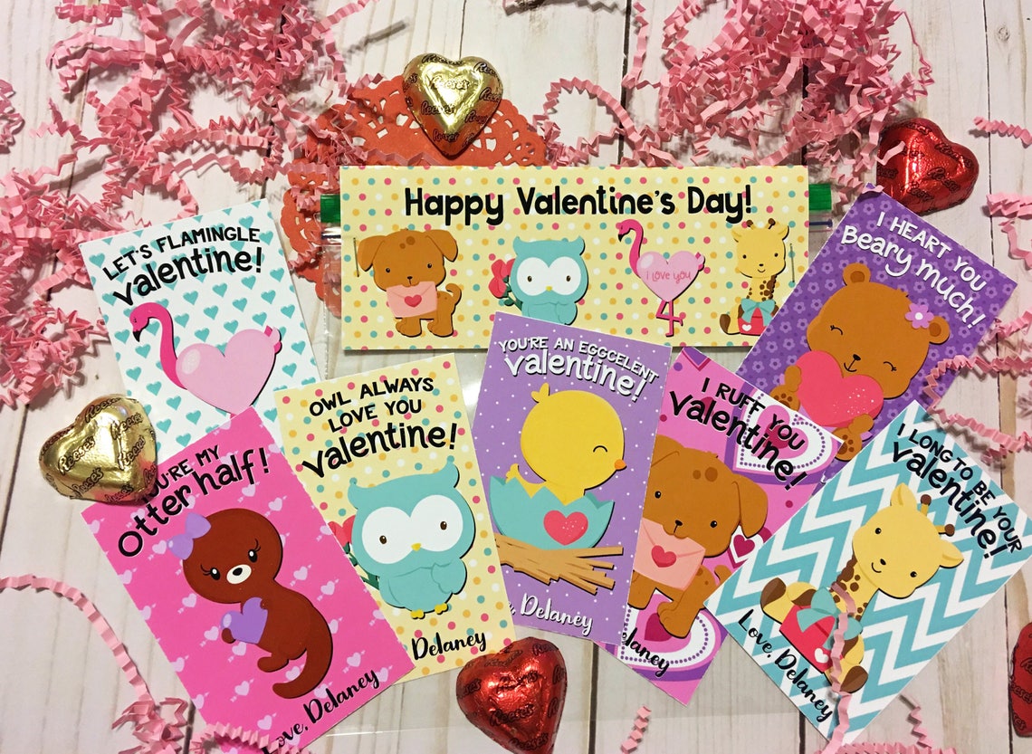 Printable Animals Valentine's Day Cards Kids School | Etsy