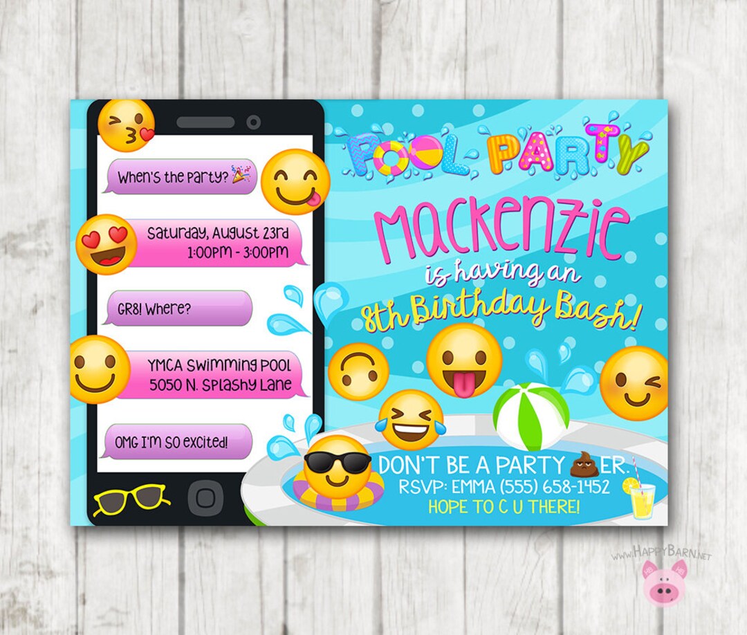 Printable Emoji Pool Party Party Invitation, Swim Party Emoji ...