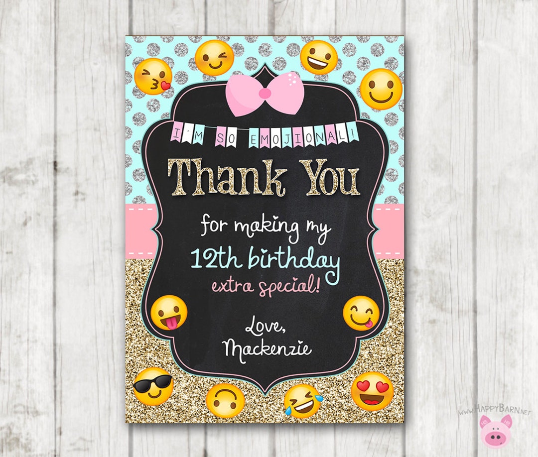 Printable Emoji Thank You Cards, Emoji Glitter Thank You Card ...