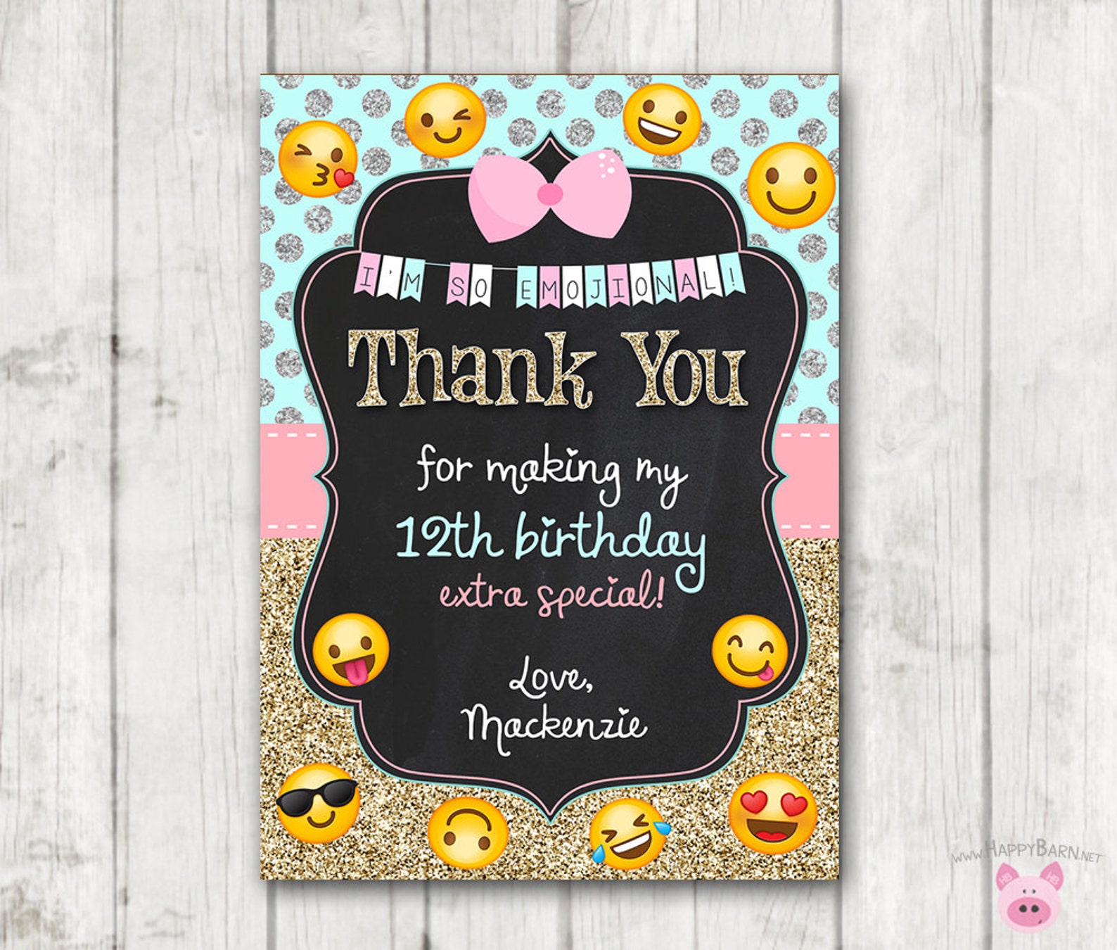 Printable Emoji Thank You Cards Emoji Glitter Thank You Card - Etsy