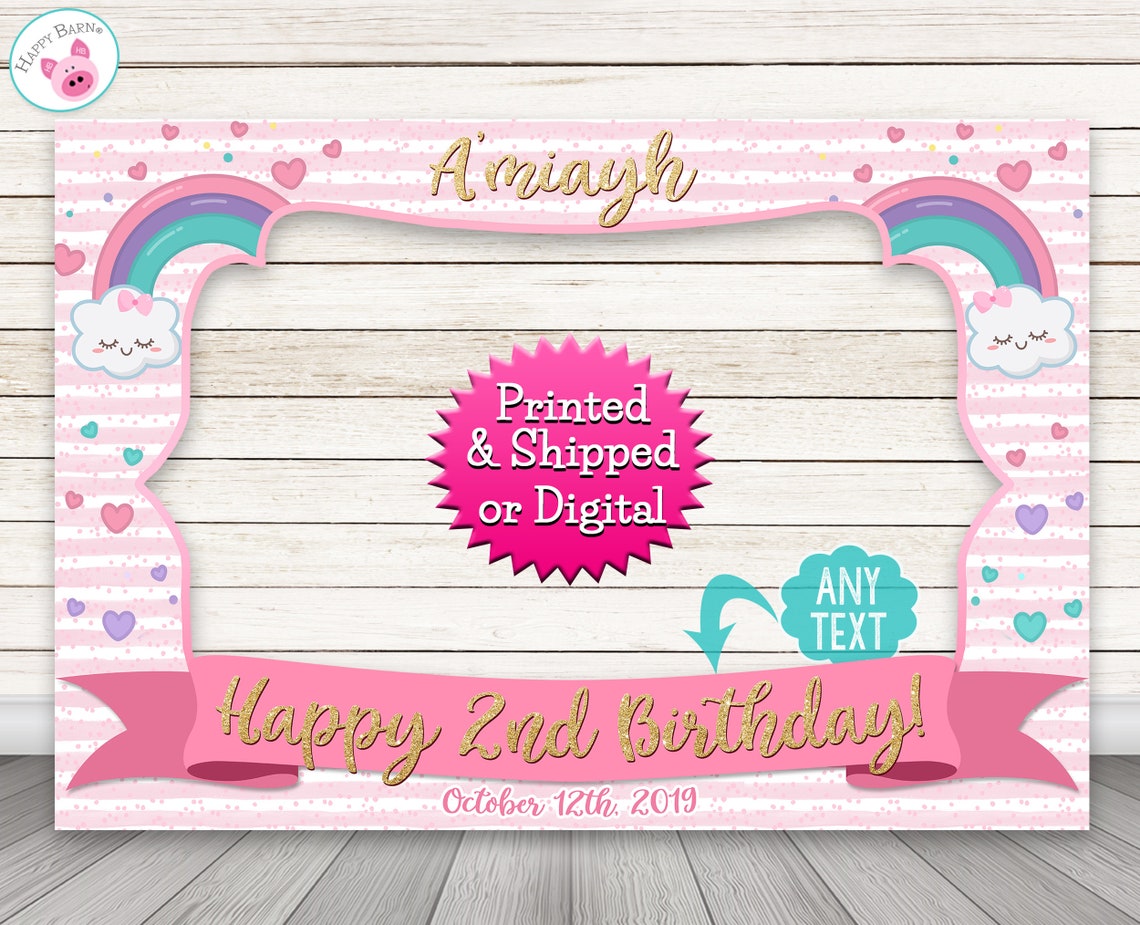 Cloud Photo Booth Frame, Rainbow Clouds Hearts Bows Photo Booth Frame ...