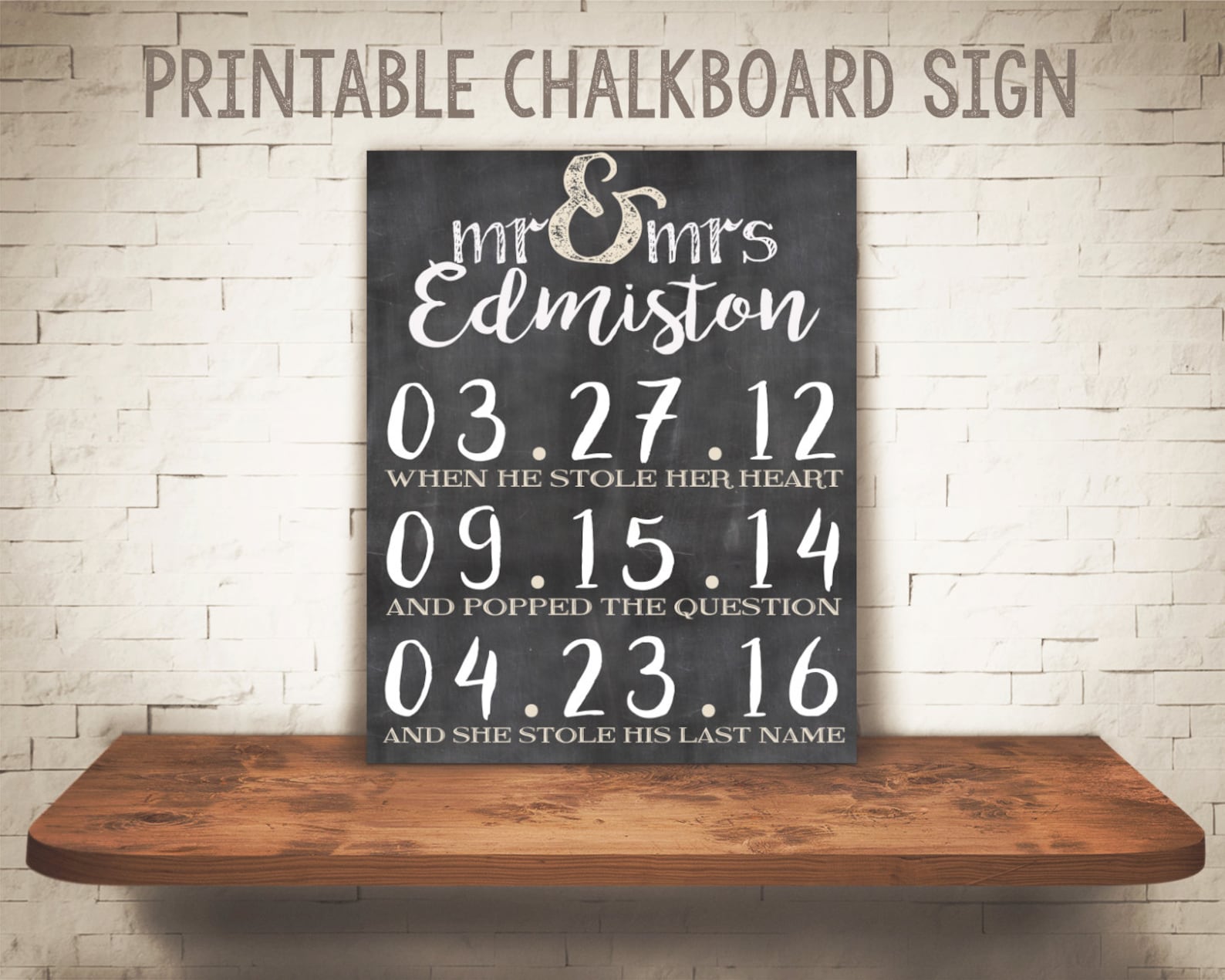 16x20 Printable Chalkboard Sign Personalized Wedding Sign Engagement ...