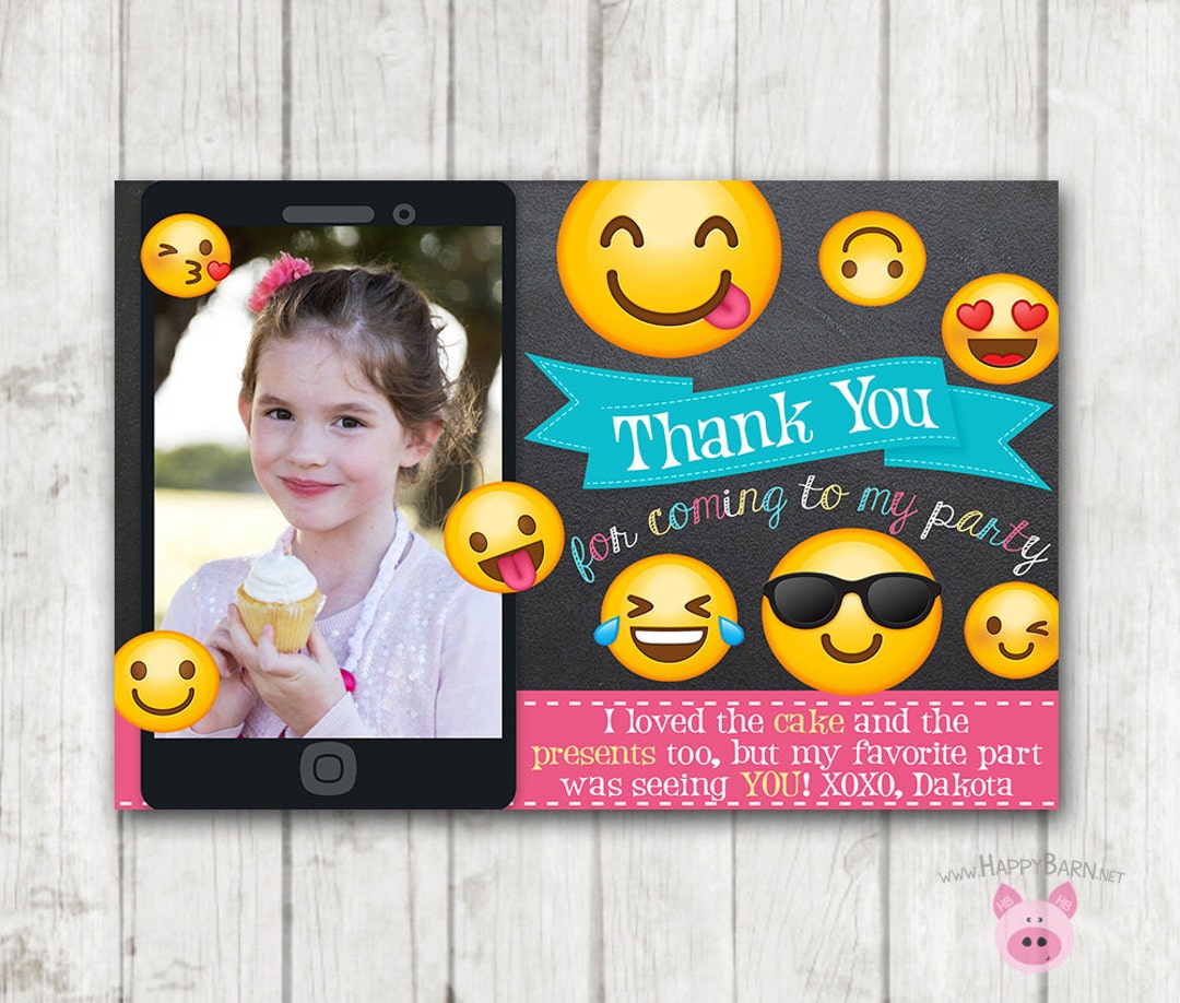 Printable Emoji Thank You Cards With Photo, Chalkboard Emoji Thank You ...