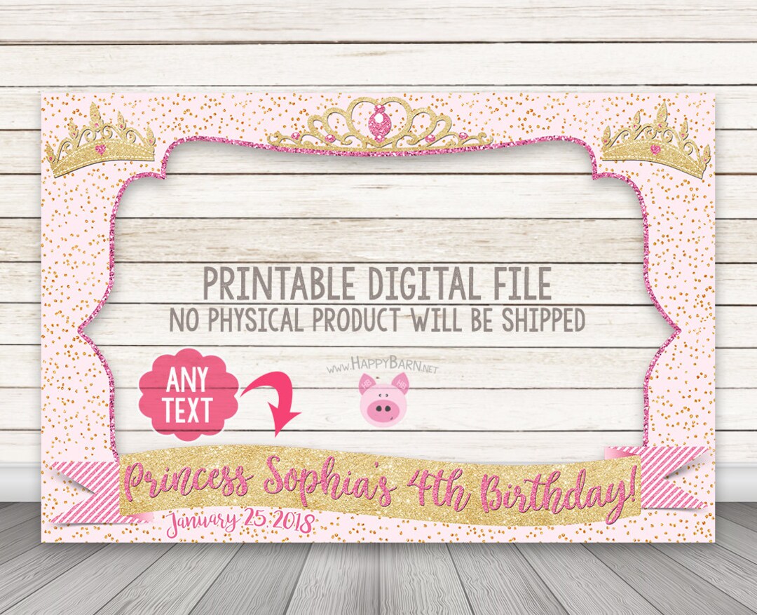 PRINTABLE Princess Photo Booth Frame, Pink Gold Princess Photobooth ...