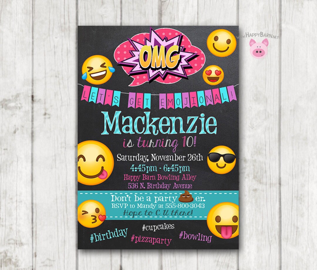 Printable OMG Emoji Birthday Invitation, OMG Emoji Invitations ...