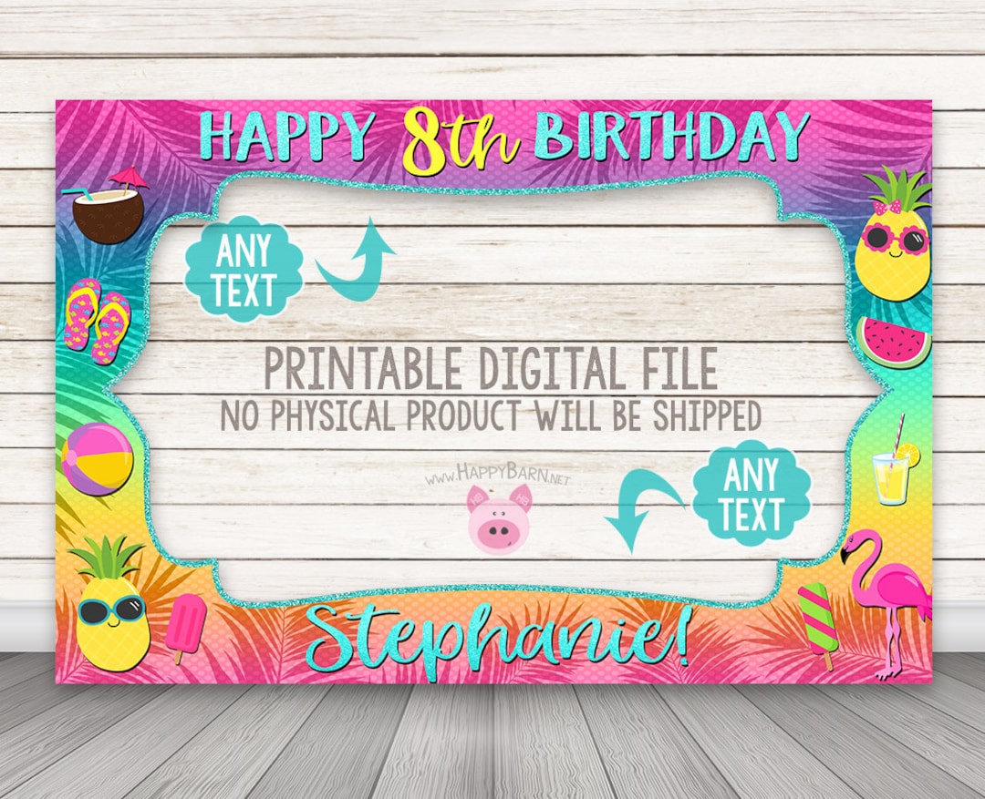 PRINTABLE Summer Photo Booth Frame, Birthday Photo Booth Frame ...