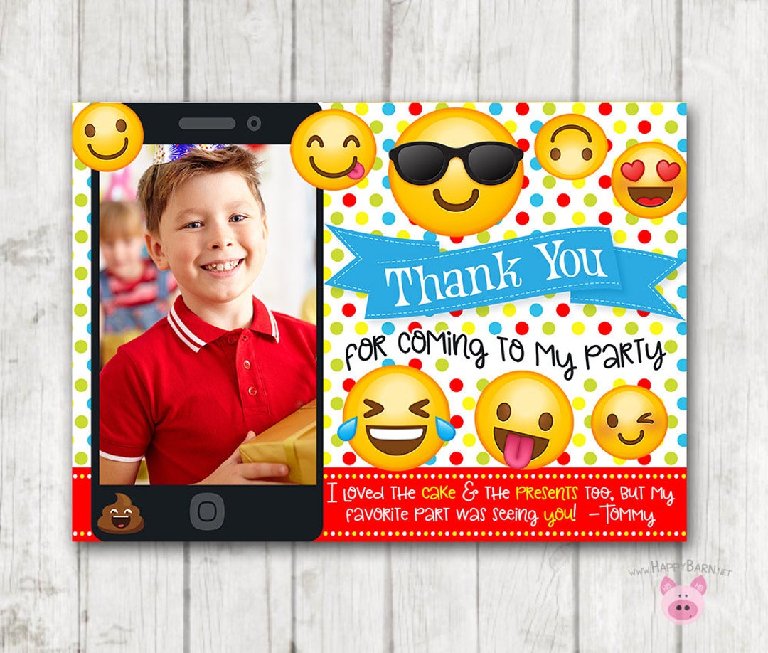 Printable Photo Emoji Thank You Card, Vertical Emoji Thank You Card ...