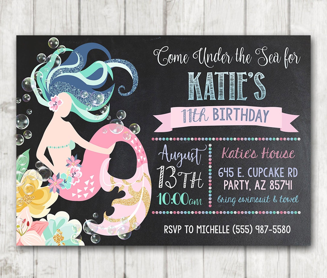 Printable Mermaid Birthday Invitation, Mermaid Invitation, Mermaid Bday ...
