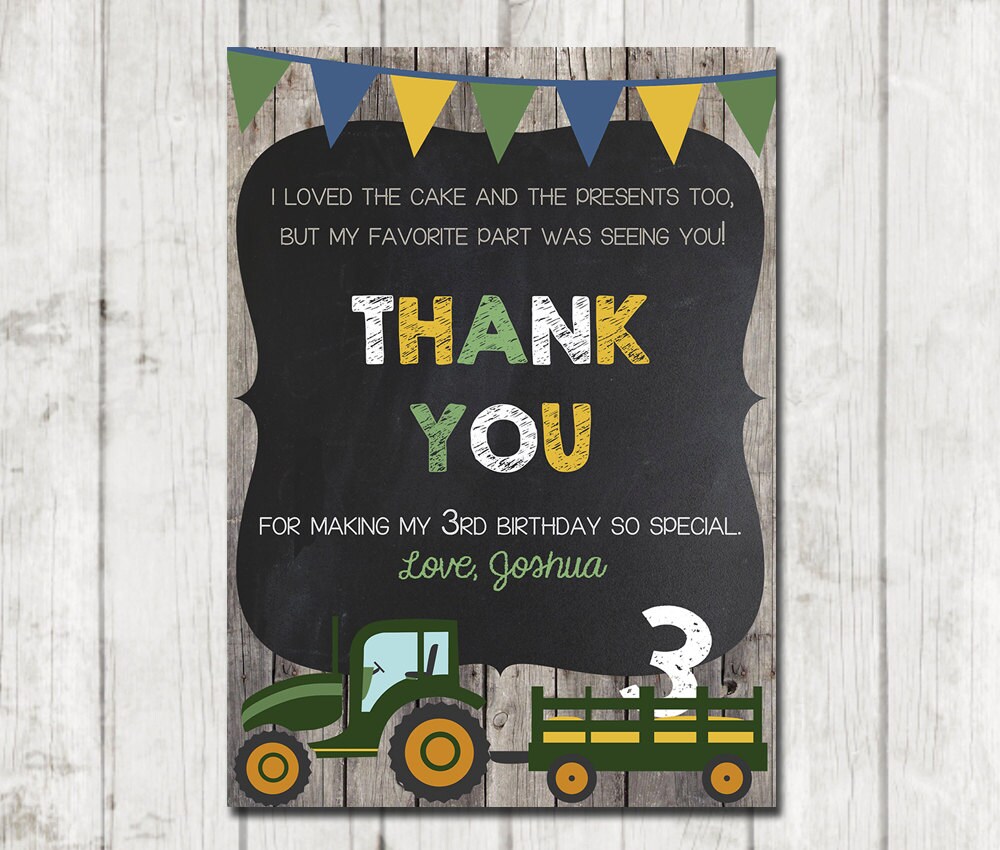 Printable Tractor Thank You Card Tractor Birthday Invitation Tractor ...