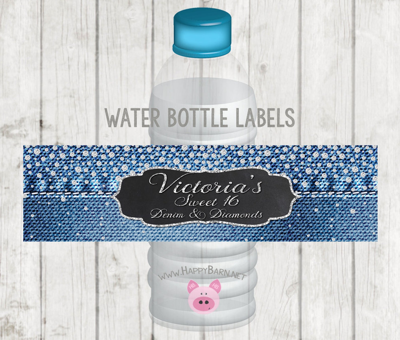 Printable Denim and Diamonds Water Bottle Labels, Denim & Diamond Party ...