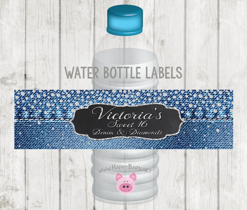 Printable Denim and Diamonds Water Bottle Labels, Denim & Diamond Party ...