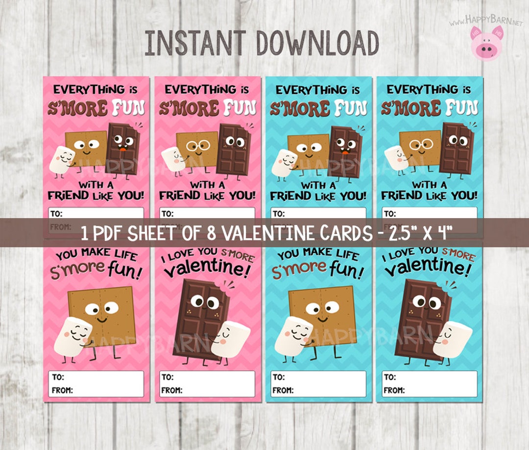 Printable S'mores Valentine's Day Cards, Smores Valentines Cards ...