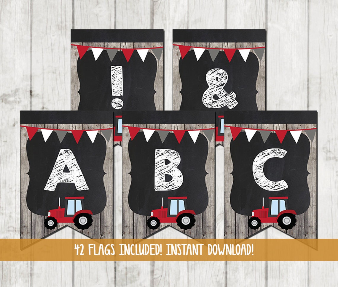 Printable Red Tractor Banner, Tractor Bunting, Tractor Party Favors ...