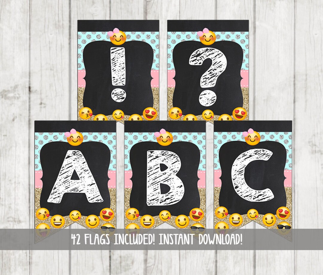 Printable Emoji Banner, Chalkboard Bunting Emoji Printable Banner ...