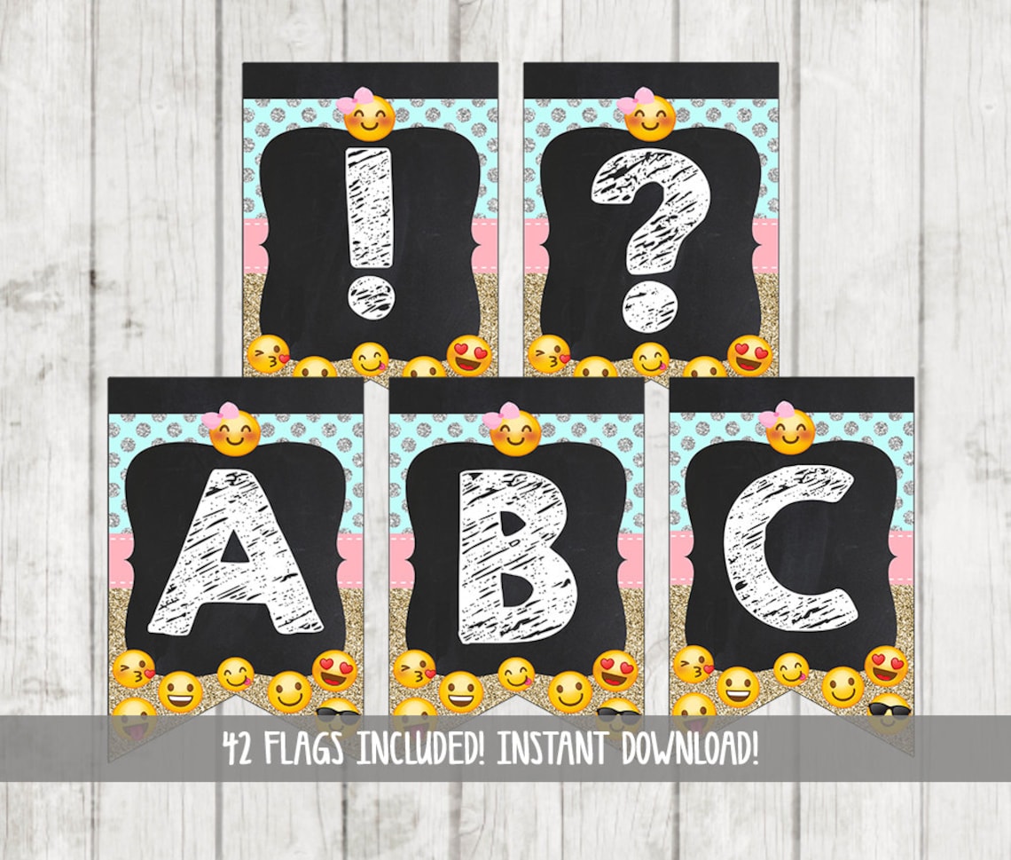Printable Emoji Banner, Chalkboard Bunting Emoji Printable Banner ...