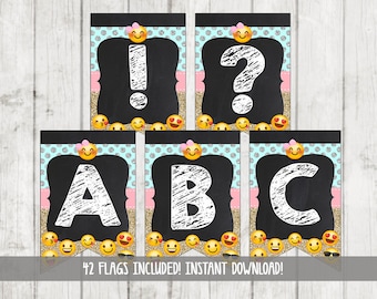 Printable Emoji Banner, Chalkboard Bunting Emoji Printable Banner ...