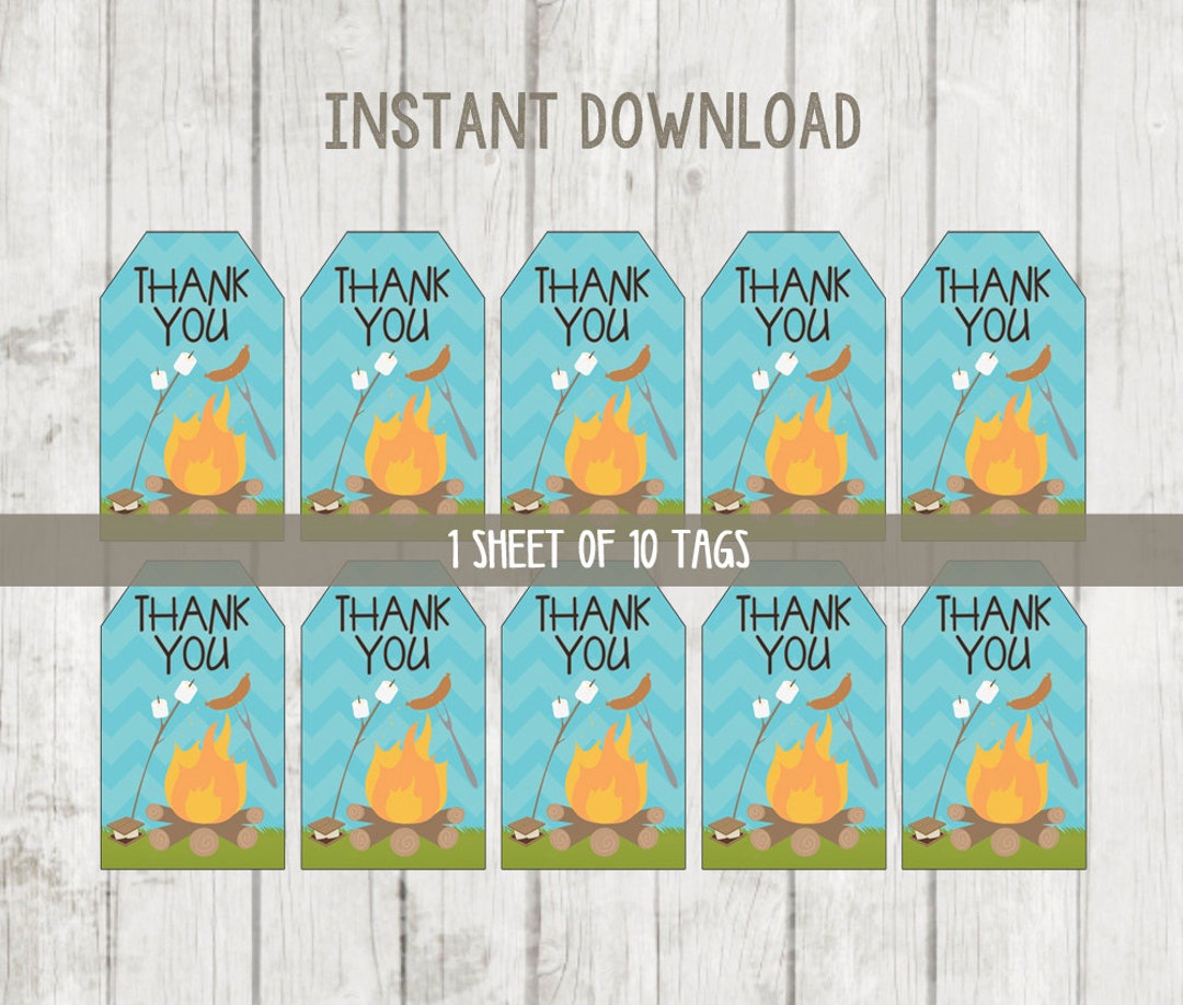 Printable Campfire Thank You Tags, S'mores Tags, BBQ Gift Tags, Weenie ...