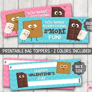 Printable S'mores Treat Bag Toppers, Smores Valentine Bag Toppers ...