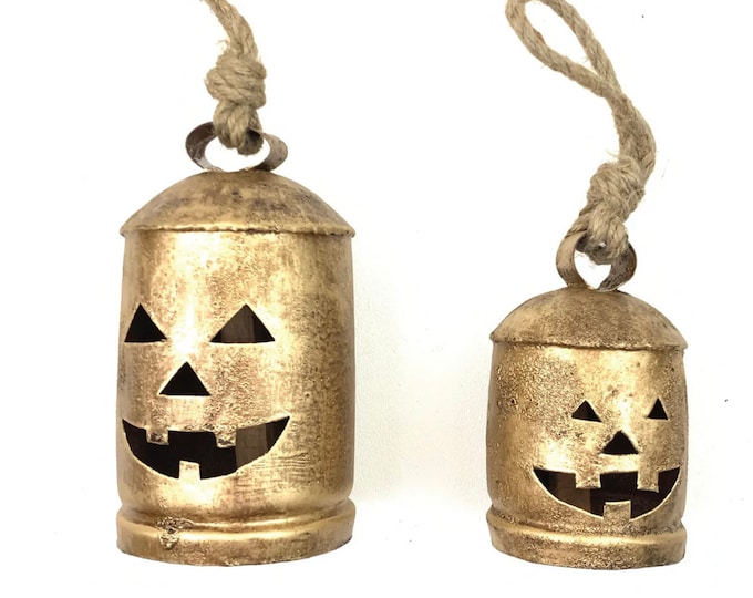 Primitive Rustic Pumpkin Bells, Set of 5, Jack O Lantern Bells ...