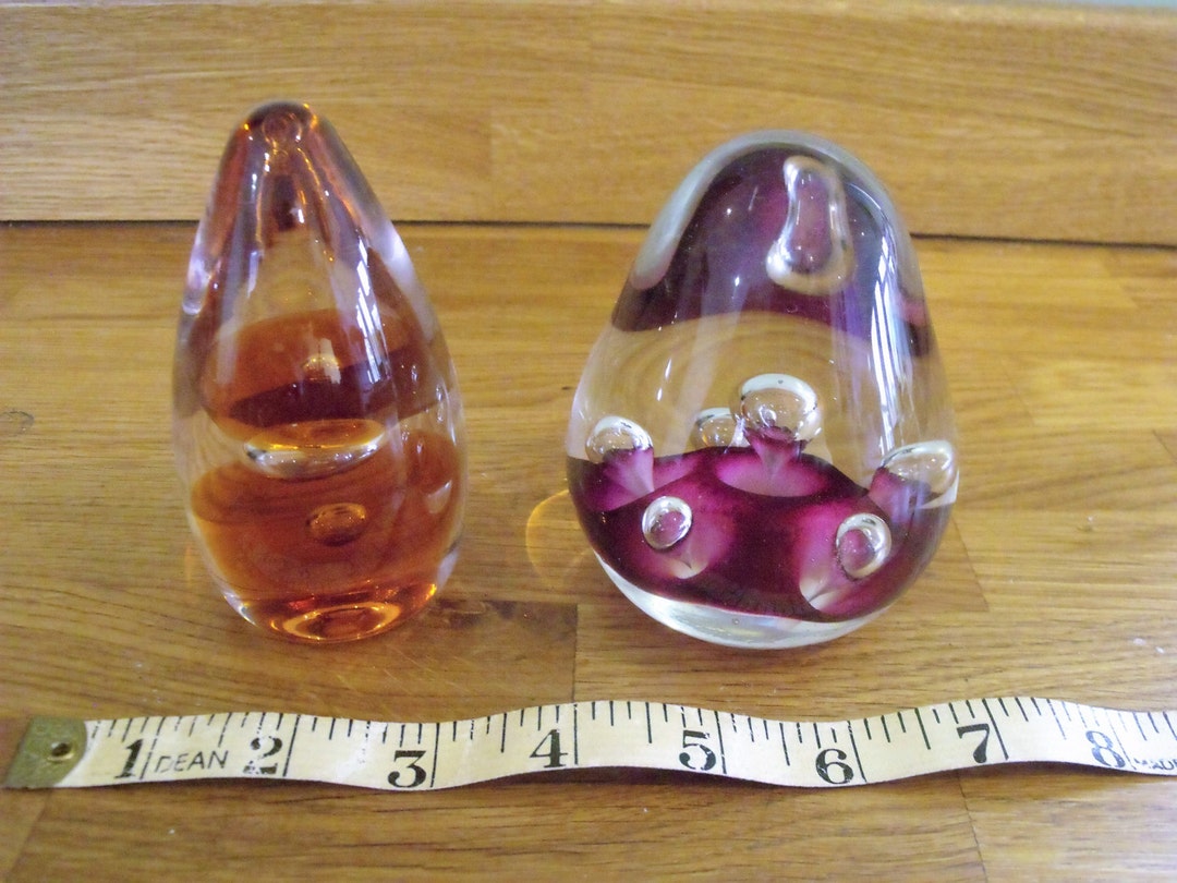 Two Glass Paperweights, One Wedgewood Glass. Topaz Air Trapped Saturn ...