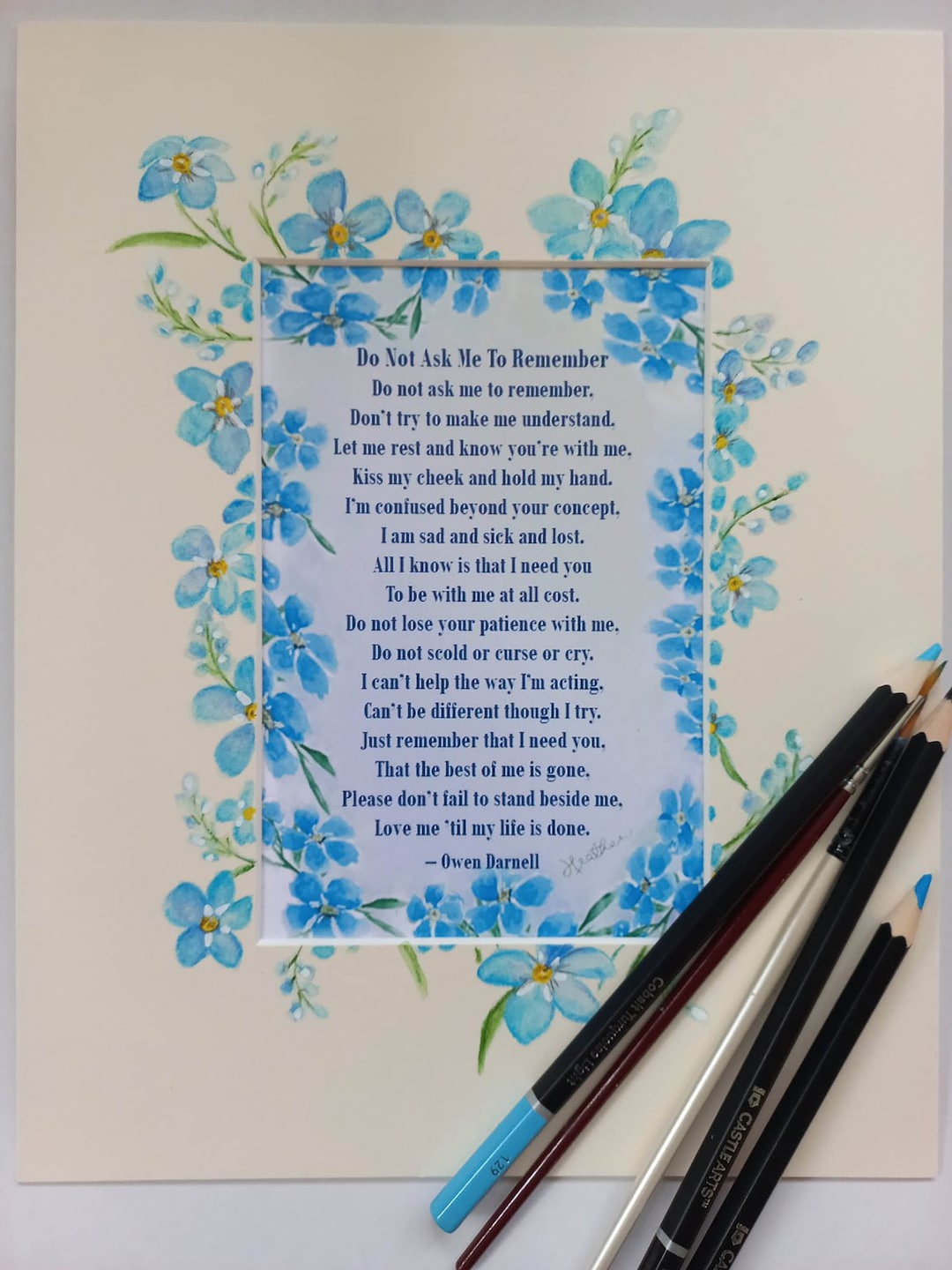 Alzheimer's / Dementia Poem and Hand Painted Mount. Choice of 5 Designs ...