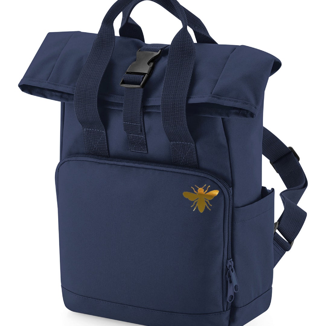 Mini Twin Handle Roll Top Backpack Recycled Bag With Bee Logo - Etsy UK