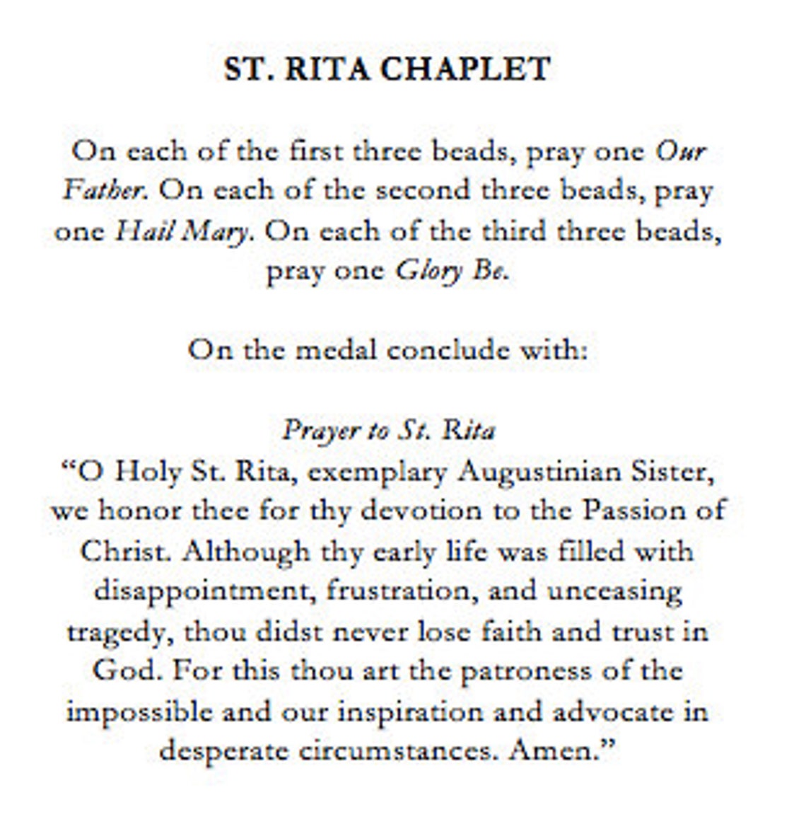 St Rita Catholic Chaplet for Impossible Cases - Etsy