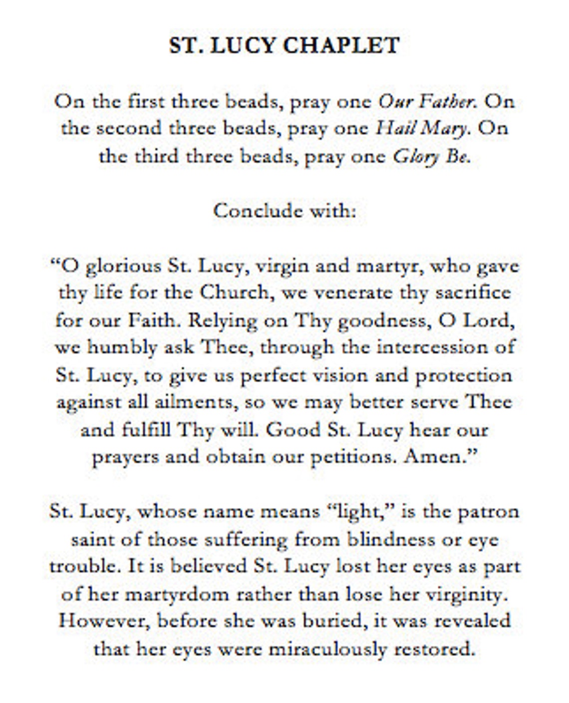 St Lucy Catholic Chaplet - Etsy